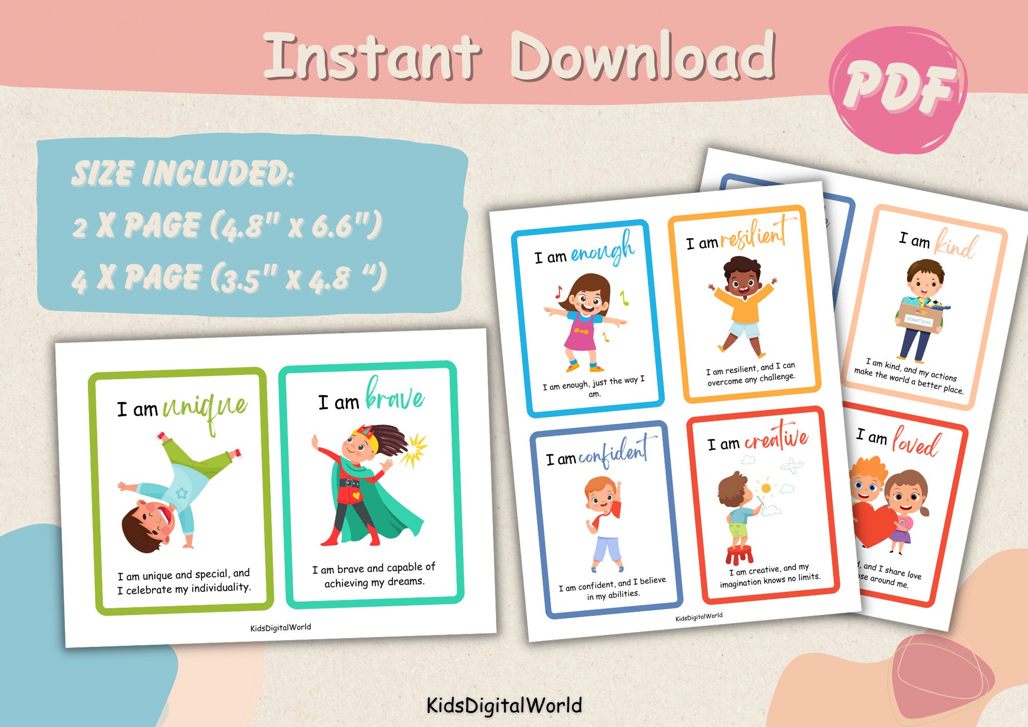 20 Positive Affirmation Flashcards, Montessori Flashcards, Educational ...