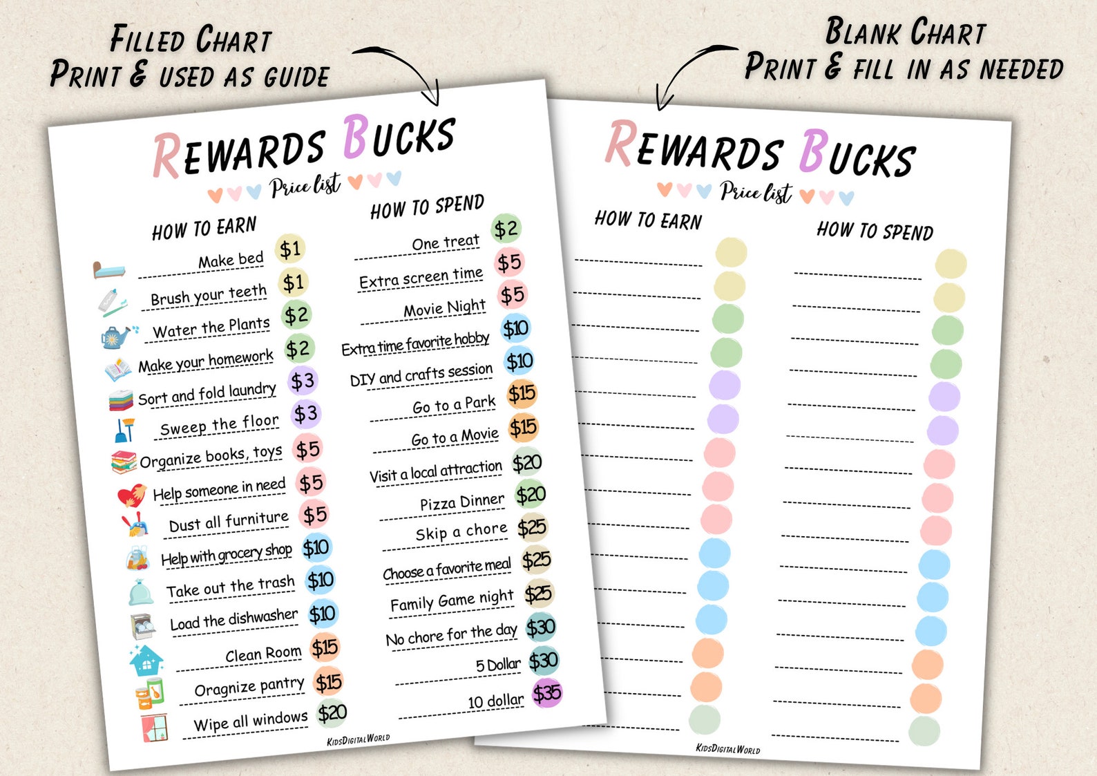 Colorful Kids Reward Bucks, Mom Bucks, PDF Reward System for Kids ...