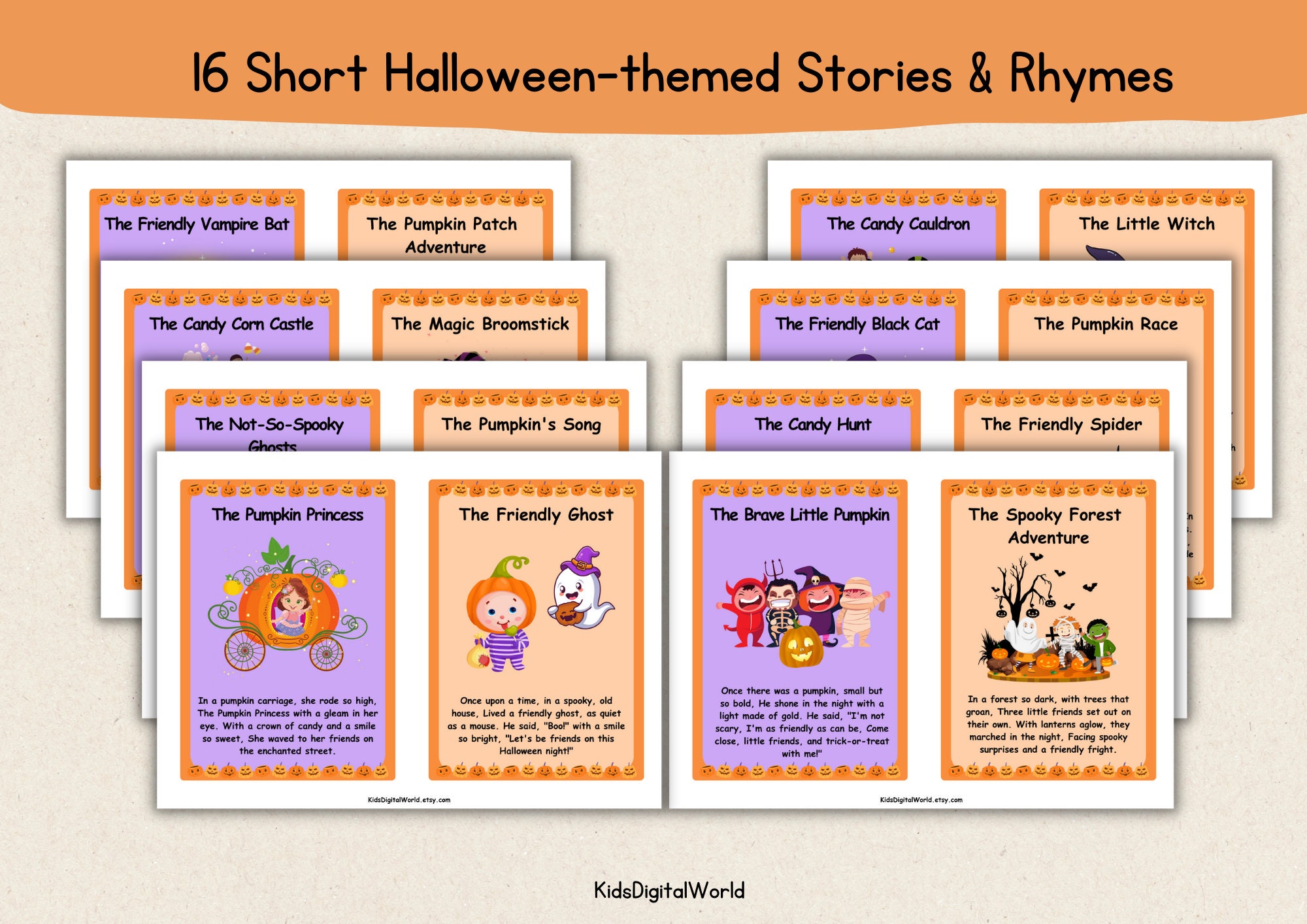 16 Short Halloween-themed Stories and Rhymes, Halloween Preschool Cards ...