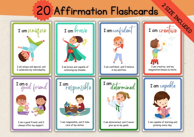 20 Positive Affirmation Flashcards, Montessori Flashcards, Educational ...