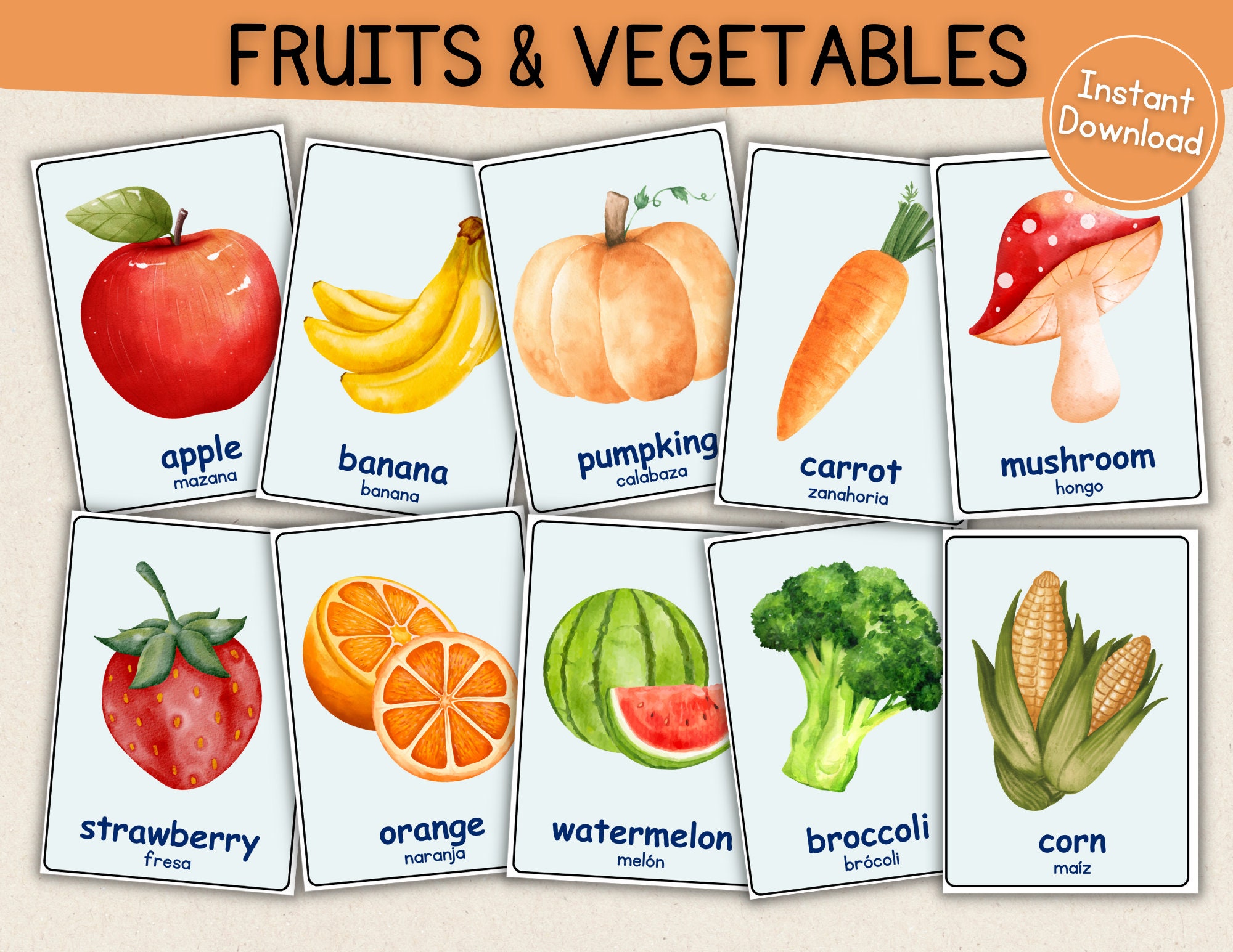 100 First Words Bilingual Flash Cards English and Spanish - Etsy