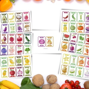 50 Colorful Bilingual Fruits and Vegetables Card . Montessori ...