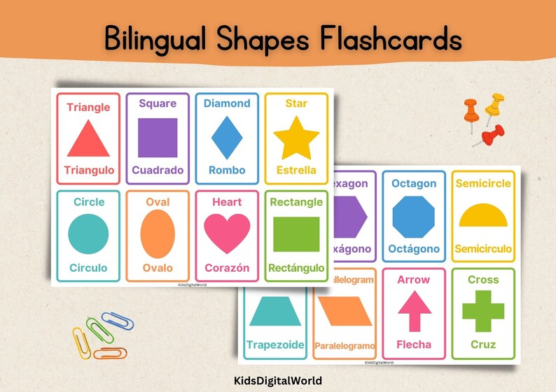 Bilingual Shapes Flashcards: Montessori Homeschool Printable (PDF) - Etsy