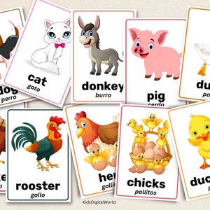 Bilingual Farm Animals Educational Cards | Montessori Flash Cards ...