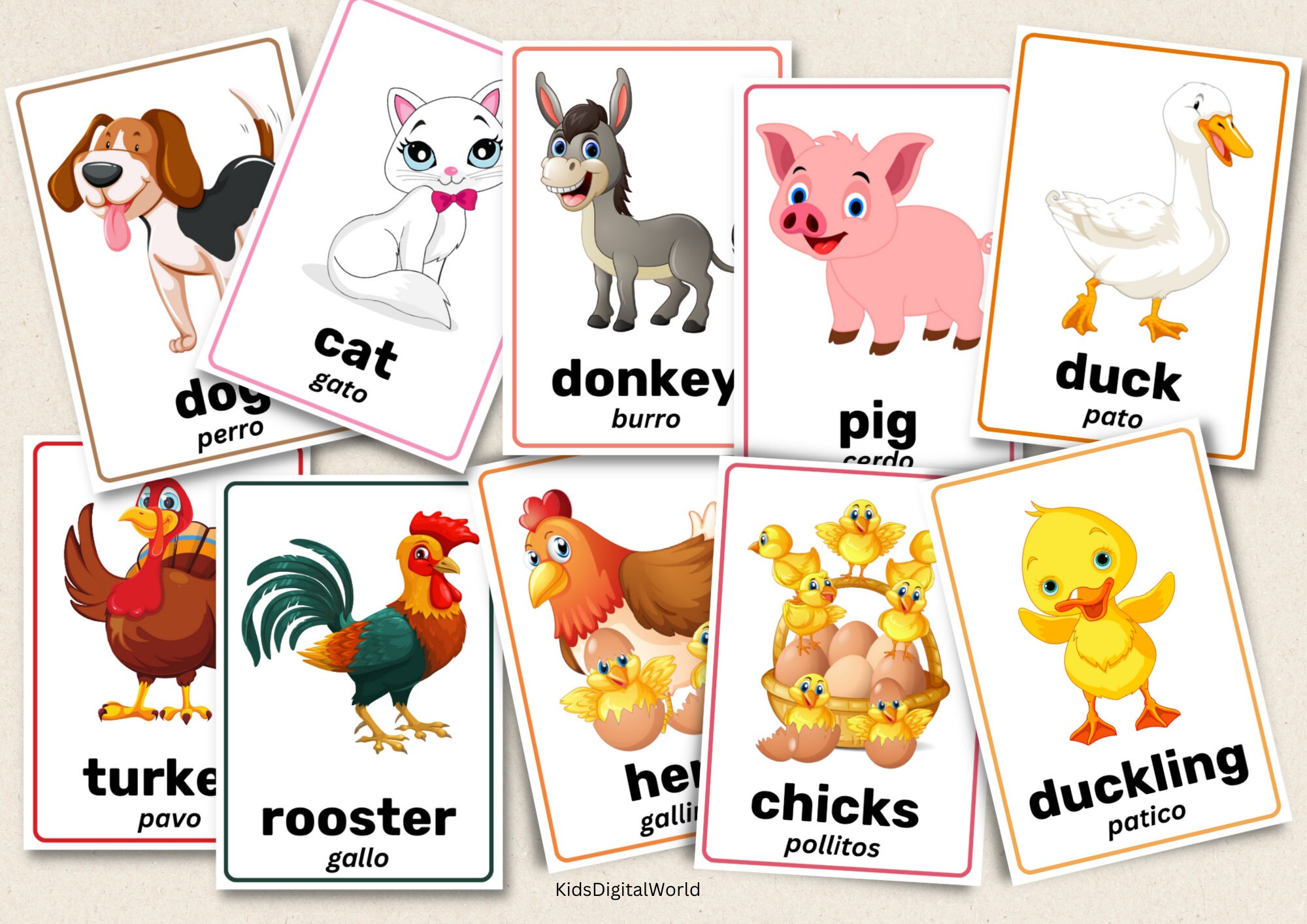 Bilingual Farm Animals Educational Cards | Montessori Flash Cards ...
