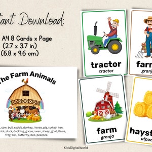 Bilingual Farm Animals Educational Cards | Montessori Flash Cards ...