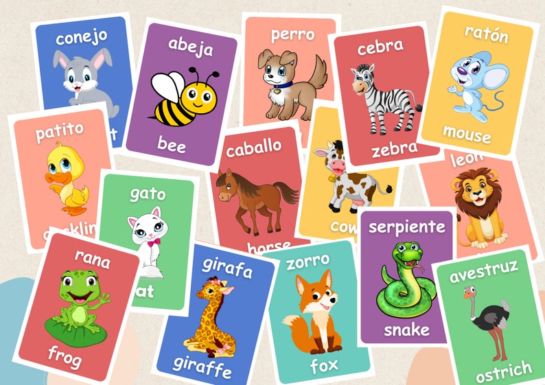 Bilingual Animals Flashcards: Spanish & English Learning (digital ...