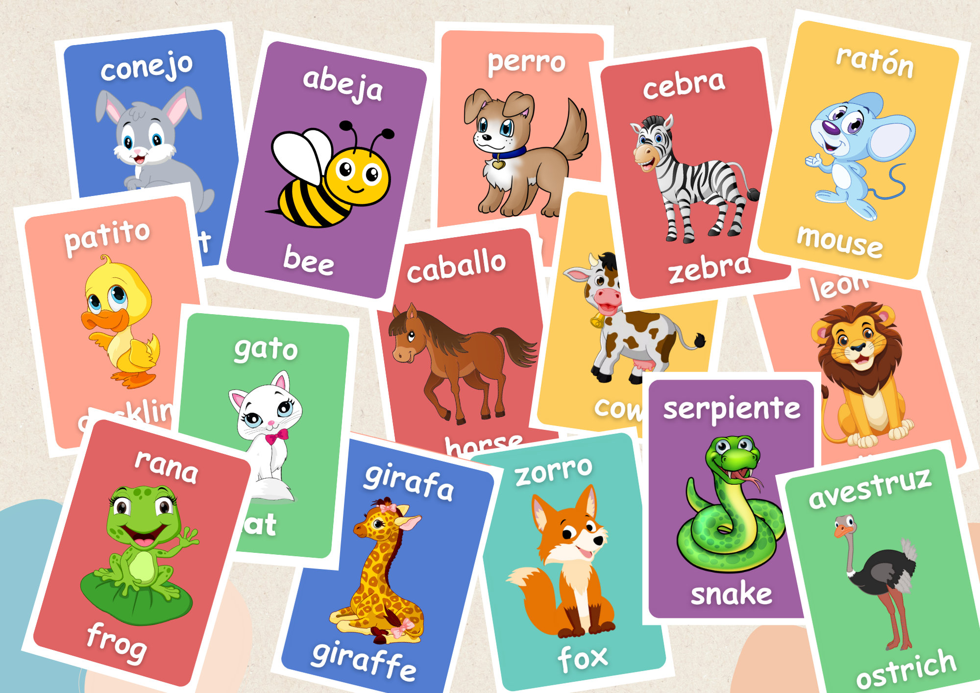 40 Spanish & English Animals, Bilingual Cards, Homeschooling ...