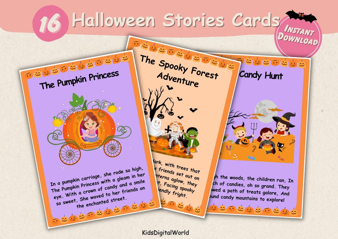 16 Short Halloween-themed Stories and Rhymes, Halloween Preschool Cards ...