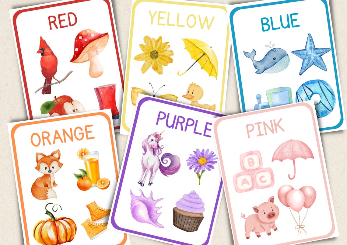 Watercolor Colors Flash Cards Colorful Flashcards - Etsy