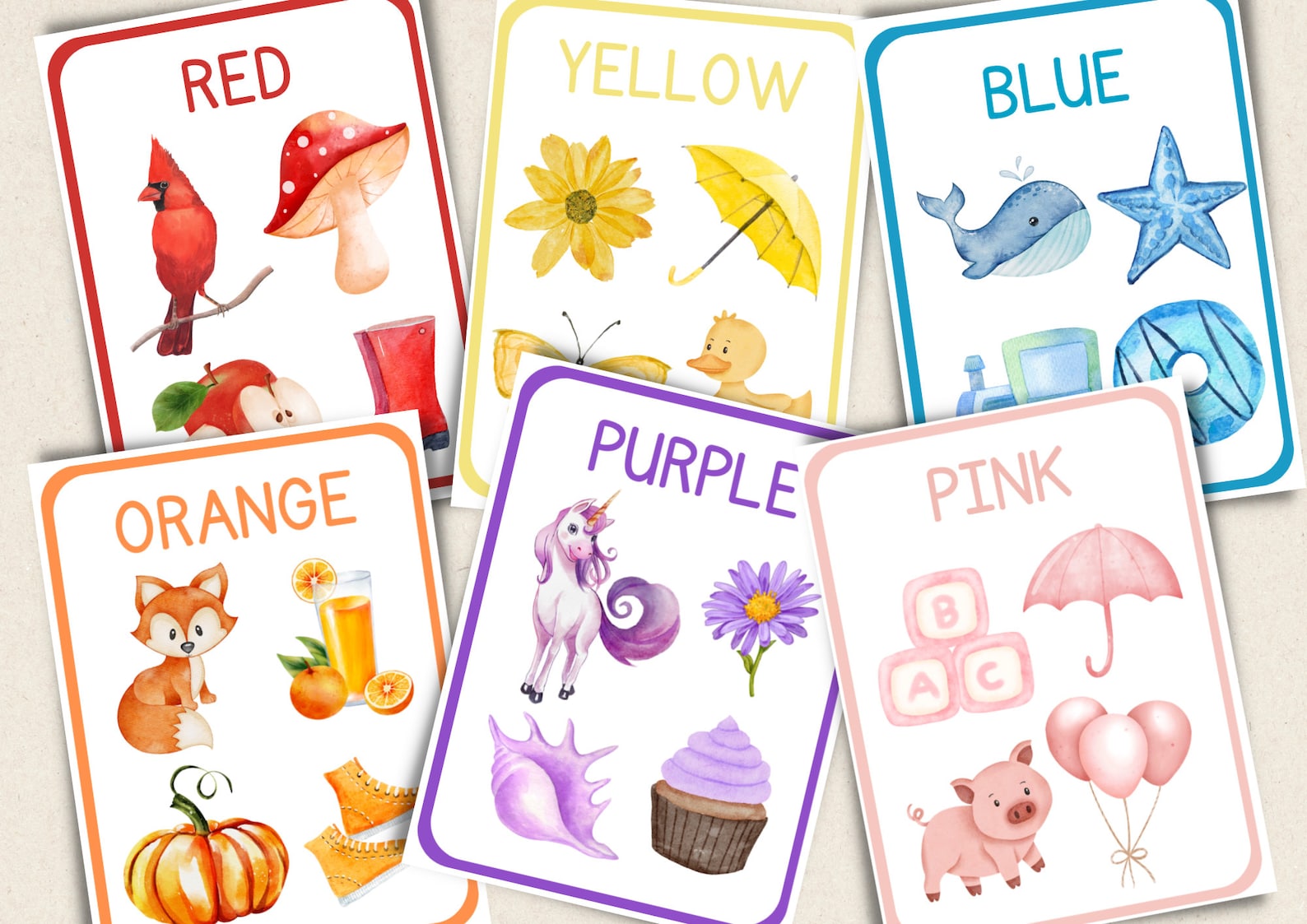 Watercolor Colors Flash Cards Colorful Flashcards - Etsy