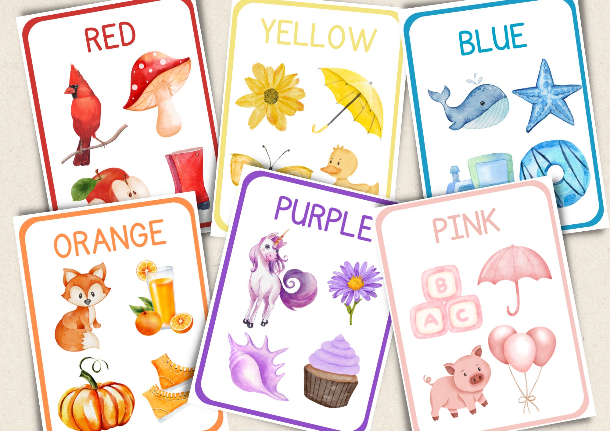 Watercolor Colors Flash Cards Colorful Flashcards - Etsy