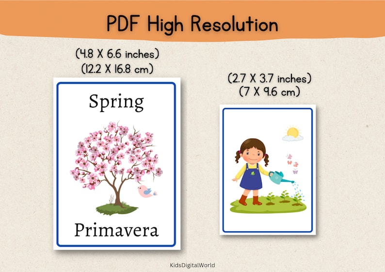 Colorful Season Flash Cards | Bilingual Seasons Flashcards | Matching ...