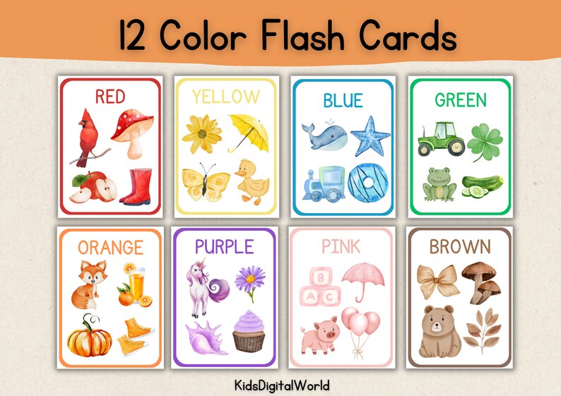 Watercolor Colors Flash Cards Colorful Flashcards - Etsy