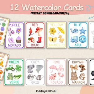 Watercolor Color Flashcards | Bilingual Colorful Flashcards | Preschool ...