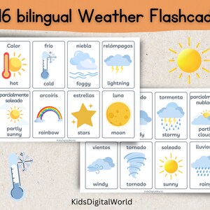 Bilingual Weather Flashcards 16 Colorful Weather Cards - Etsy