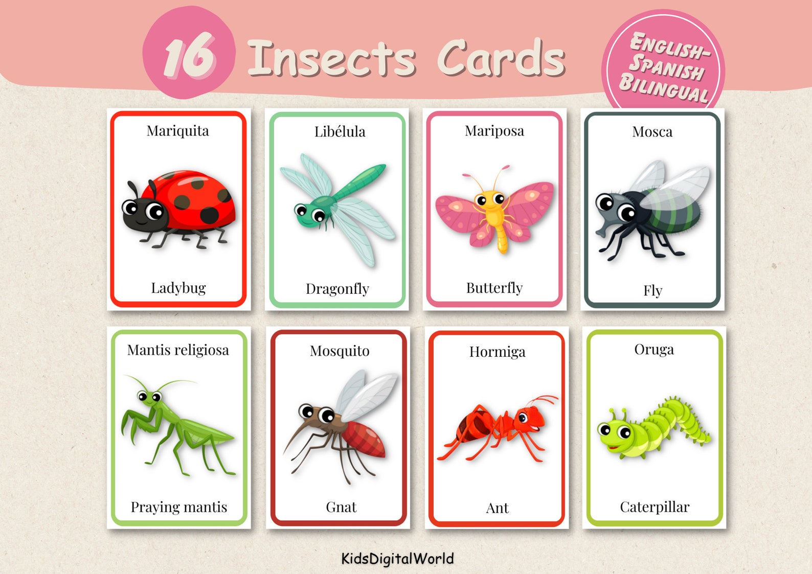 INSECTS 16 Montessori Cards / Bilingual Cards / Nomenclature Flashcards ...