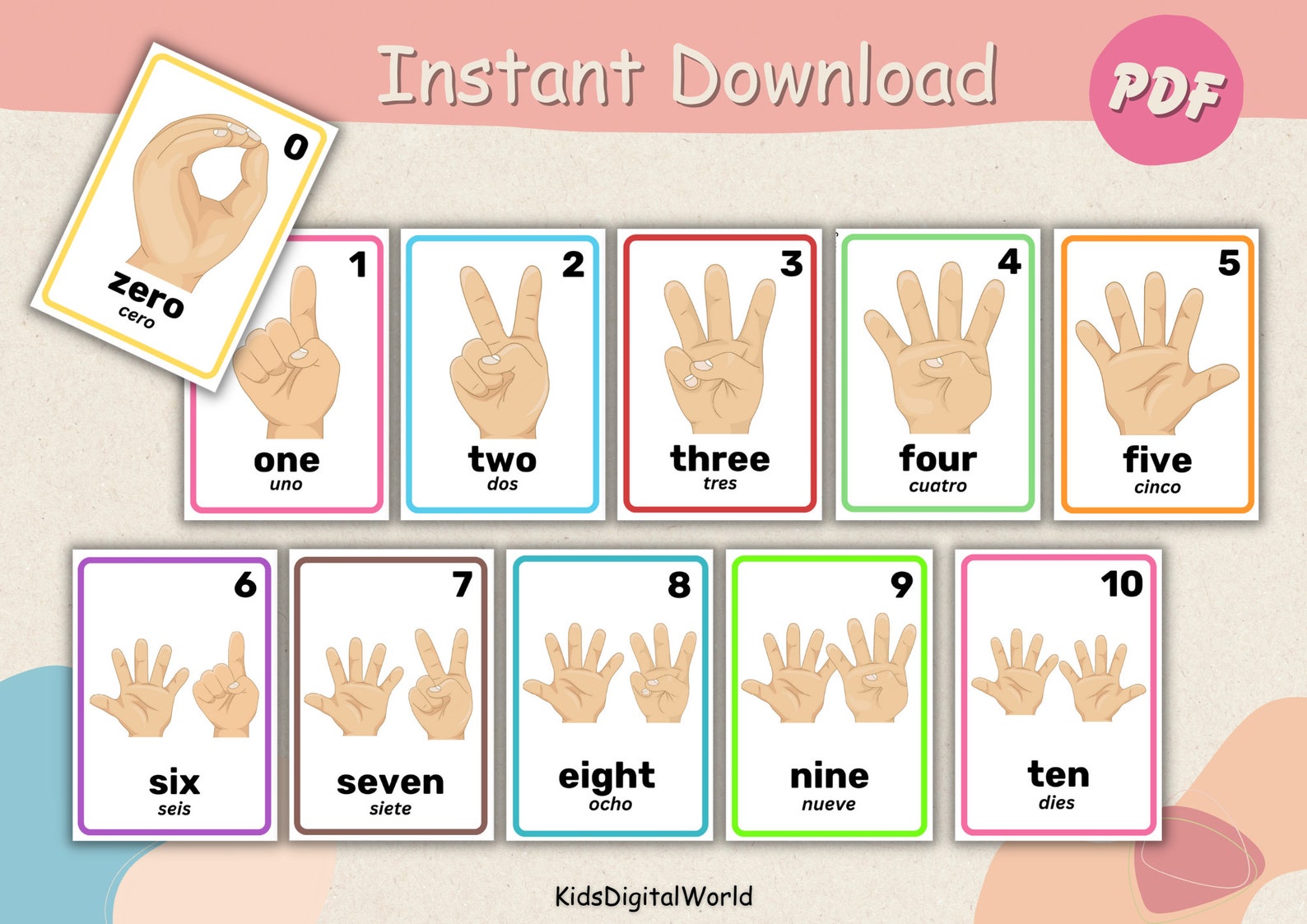 Colorful Bilingual Number Flash Cards: Counting 0-10 (PDF) - Etsy