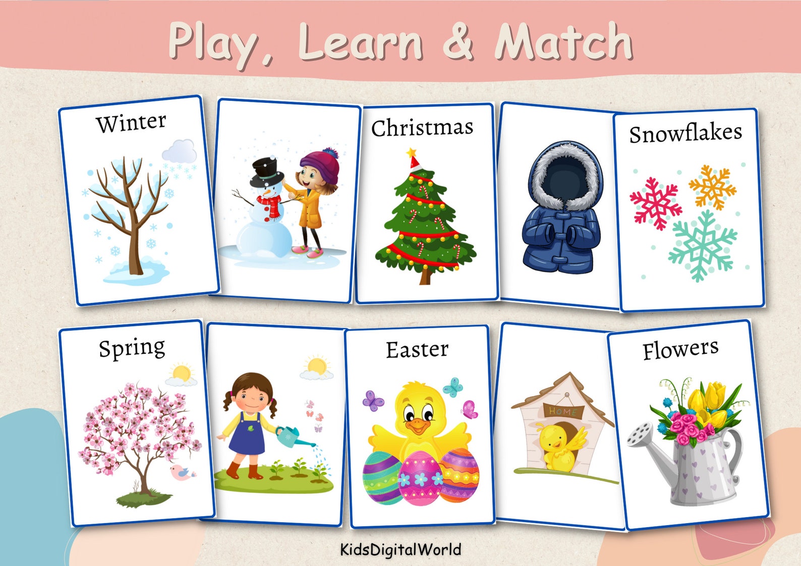 20 Season Matching Cards, Holidays Cards, Kids Wall Decor, Seasons ...