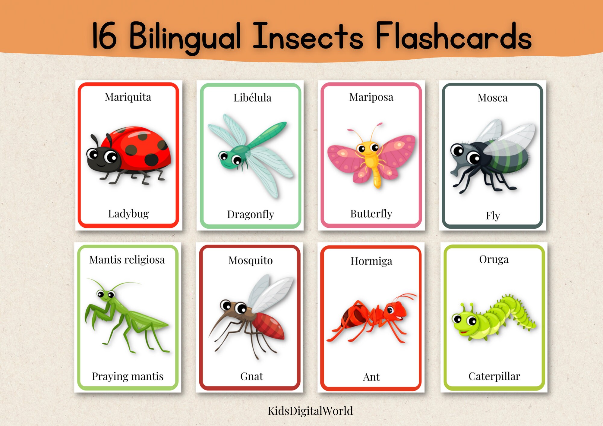 INSECTS 16 Montessori Cards / Bilingual Cards / Nomenclature - Etsy