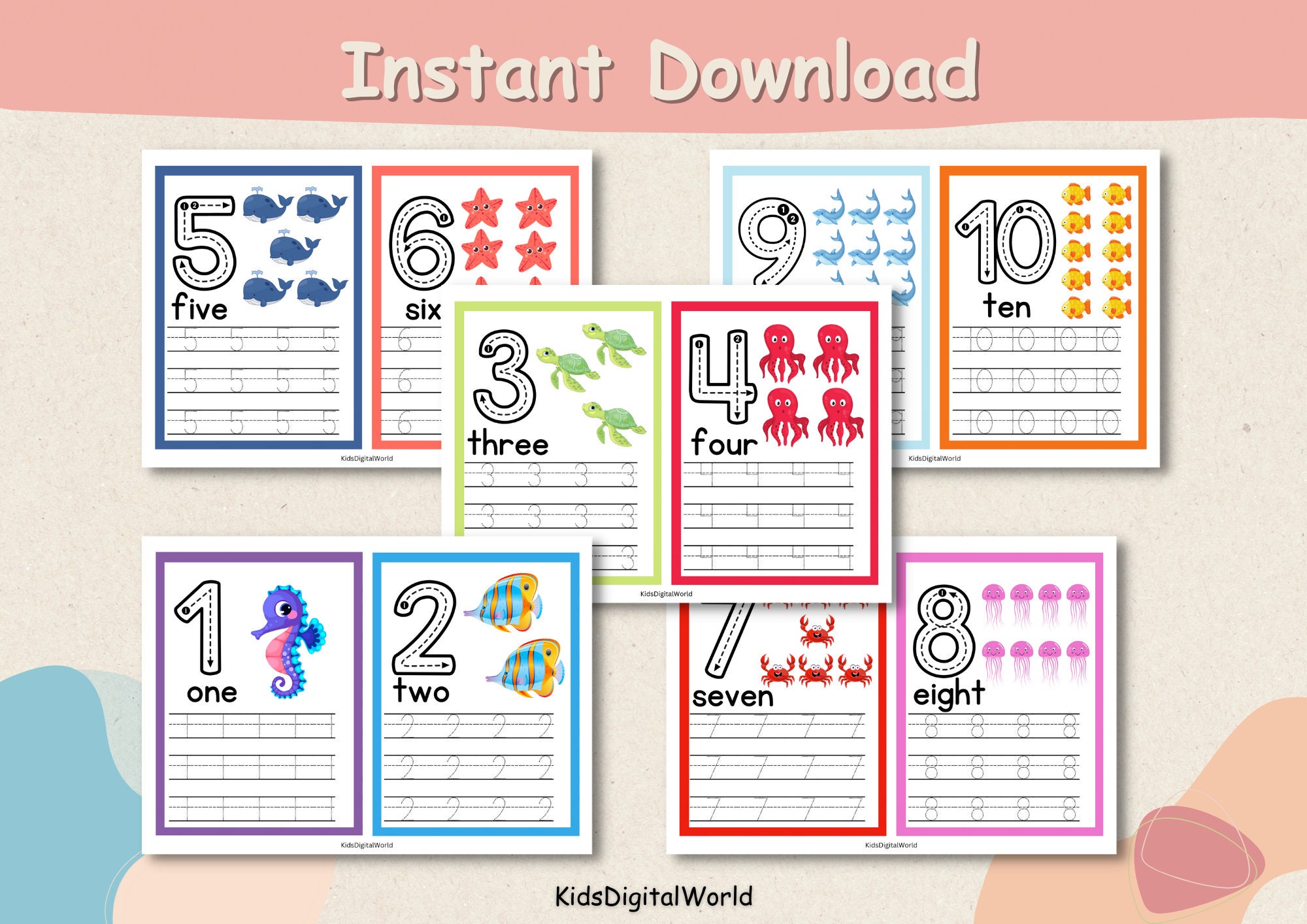Tracing Flashcards, 1-10 Tracing Numbers, Counting Cards, Kindergarten ...