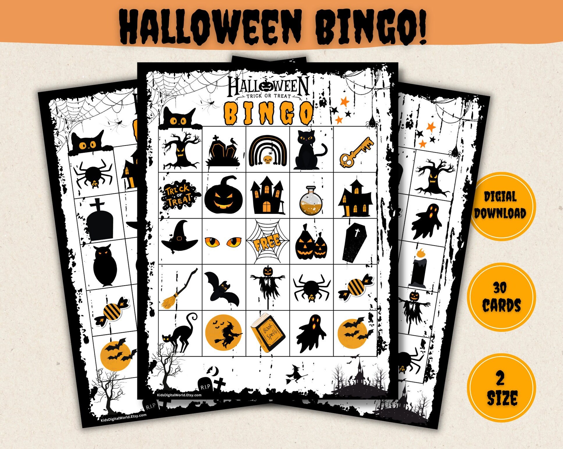 30 Halloween Bingo Cards, Fun Halloween Activity, Boards Games, Kids ...