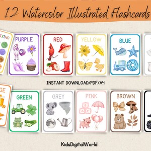 Watercolor Colors Flash Cards Colorful Flashcards - Etsy