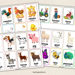 Bilingual Farm Animals Educational Cards | Montessori Flash Cards ...