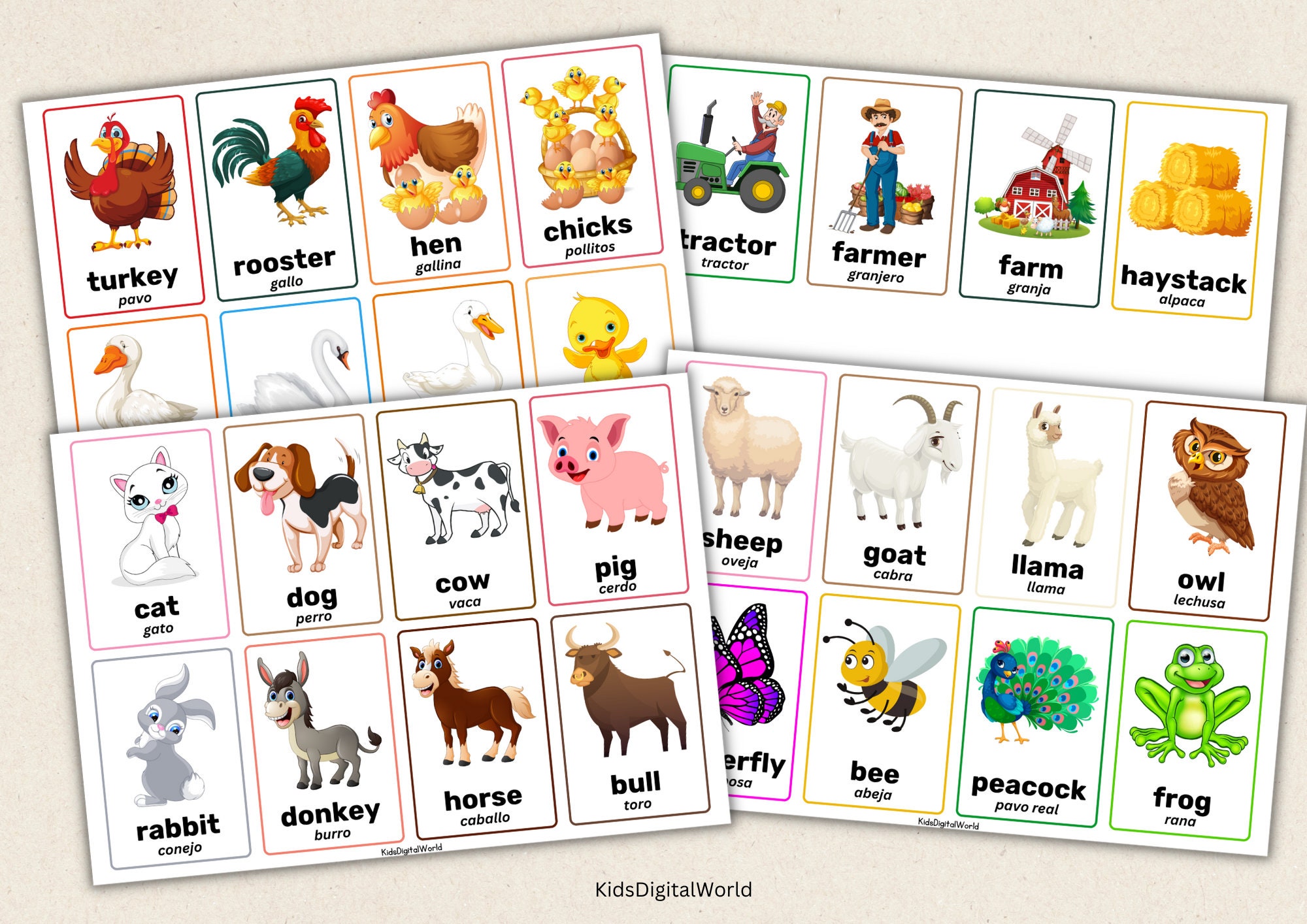 Bilingual Farm Animals Educational Cards | Montessori Flash Cards ...