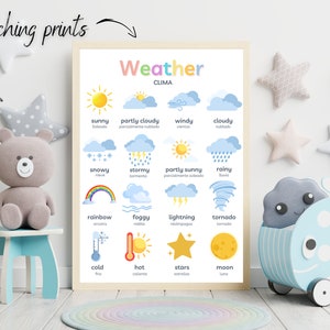 Bilingual Weather Flashcards 16 Colorful Weather Cards - Etsy