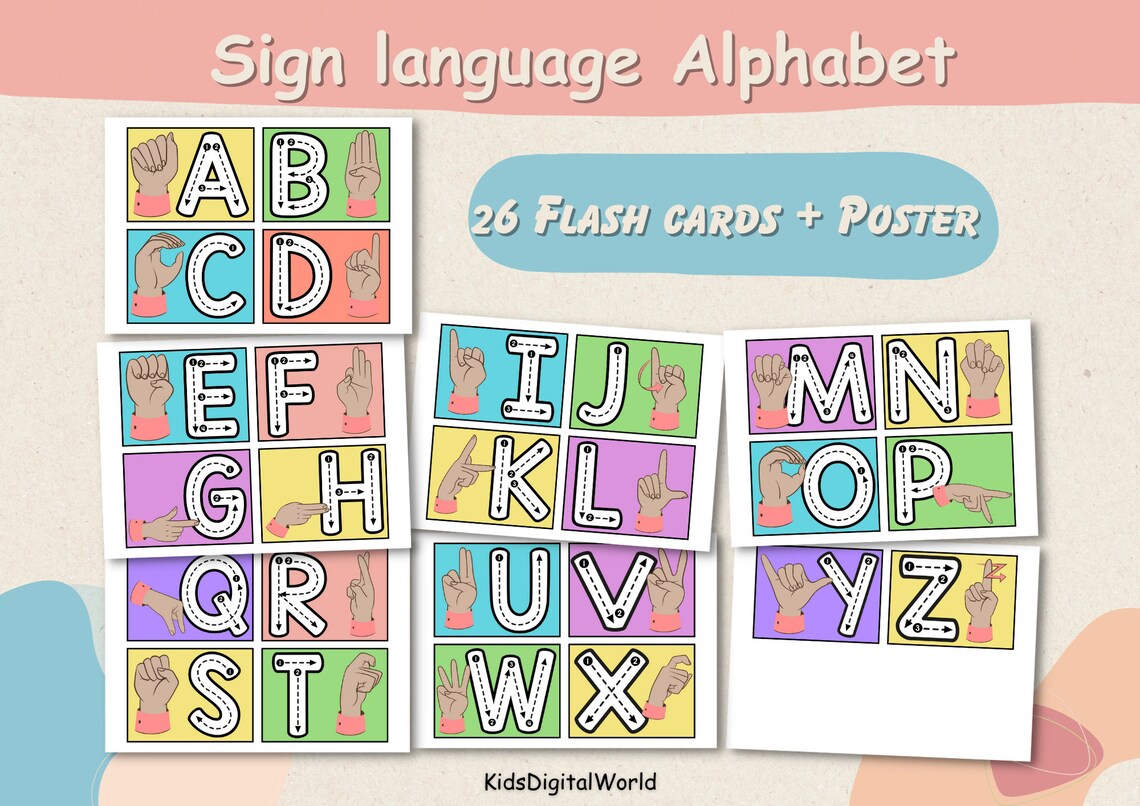ASL Alphabet Card, Colorful Sign Language Flashcard ,abc's Sign ...