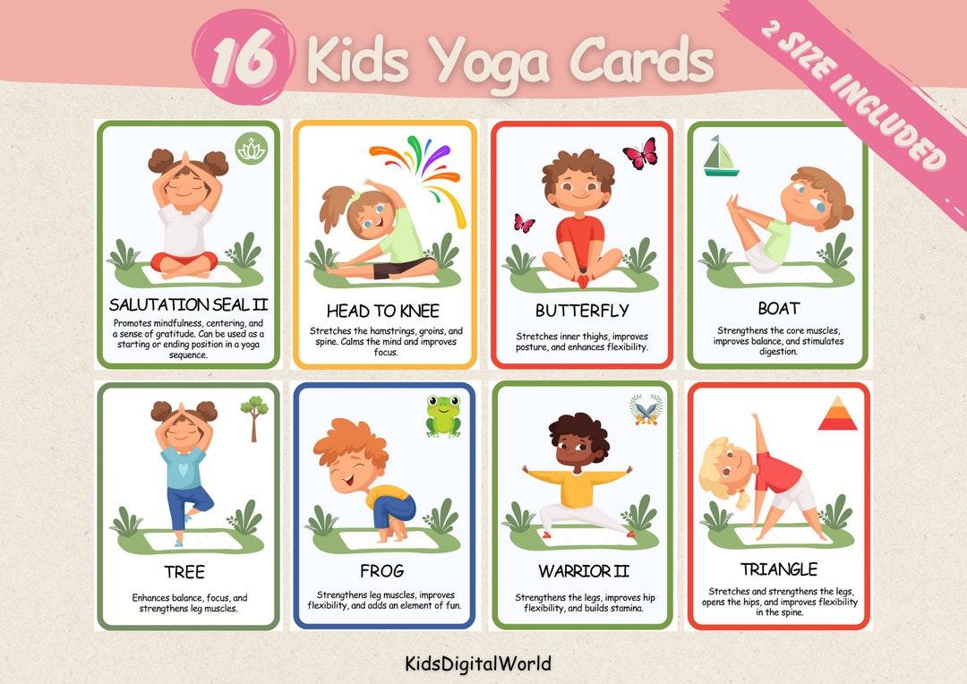 16 KIDS YOGA POSES, Yoga Flashcards Benefits, Kids Movement Activity ...