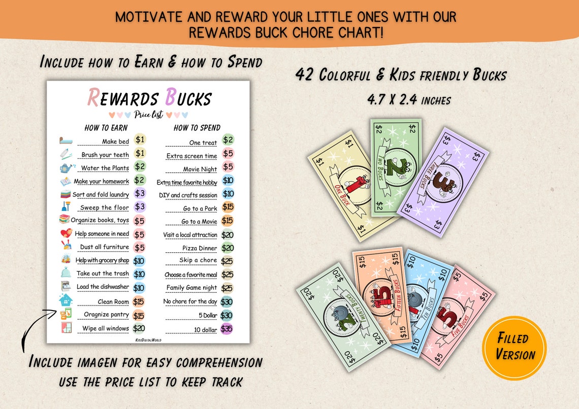 Colorful Kids Reward Bucks Mom Bucks PDF Reward System for - Etsy
