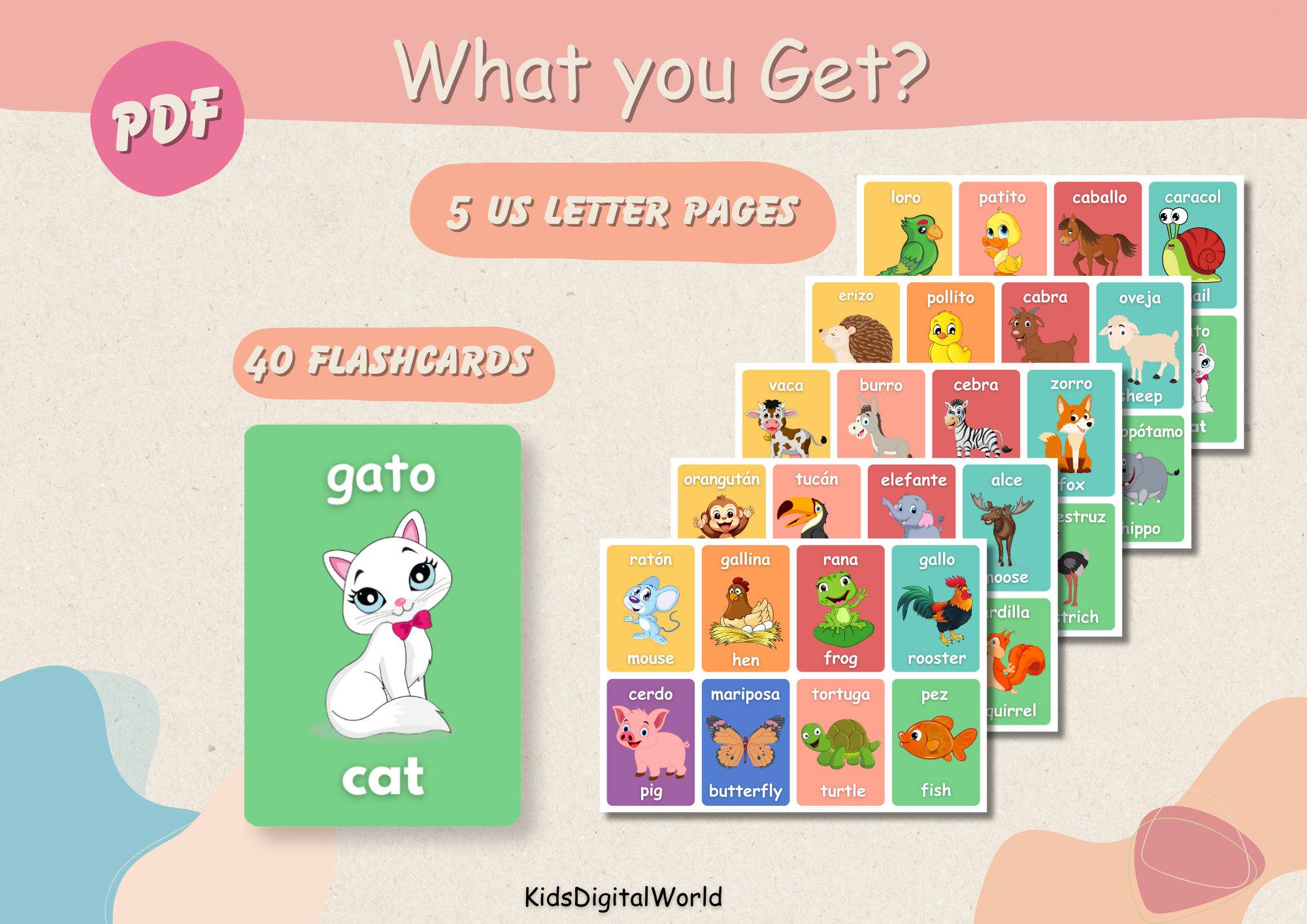 40 Spanish & English Animals, Bilingual Cards, Homeschooling ...