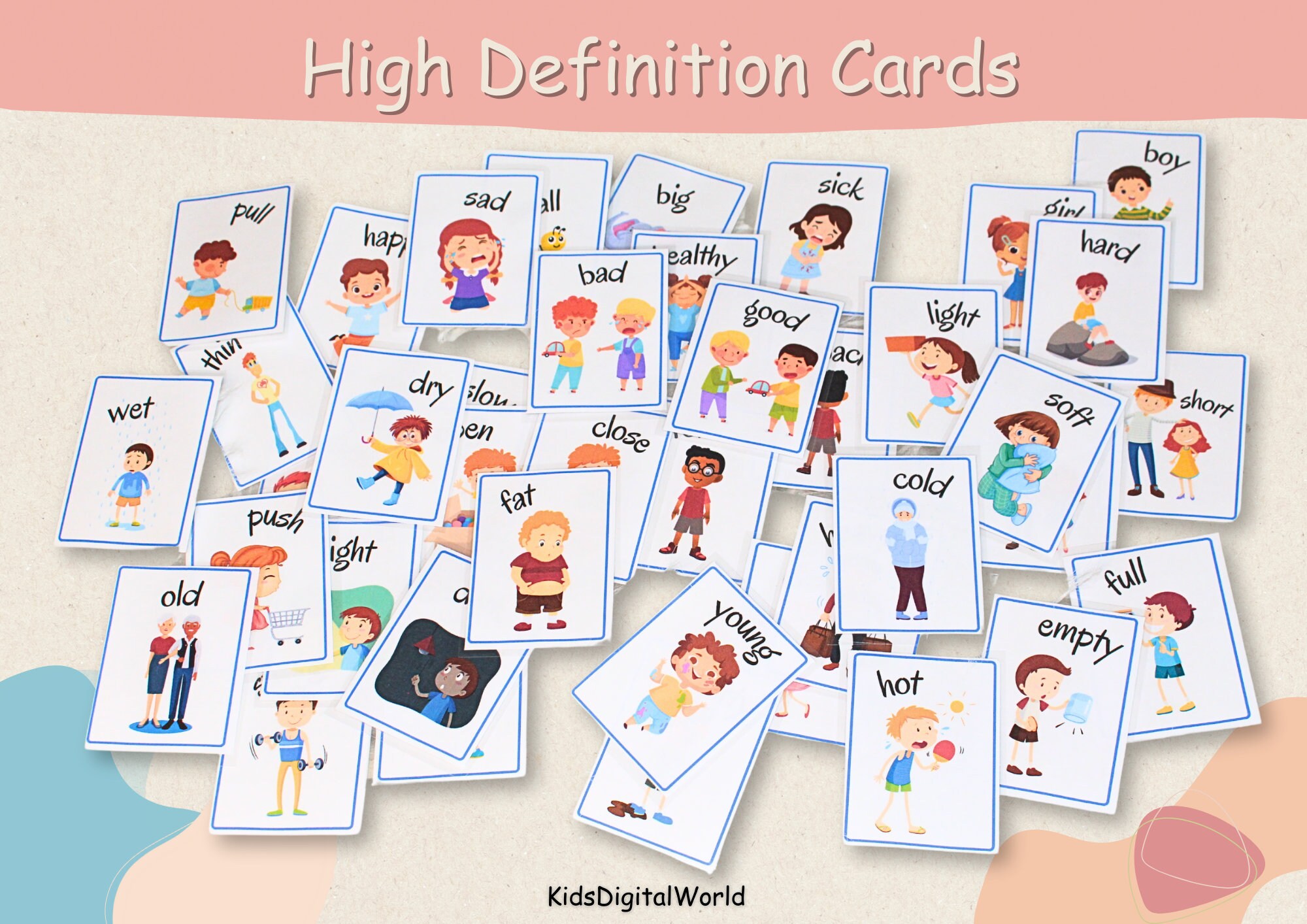 Opposites Flashcards for Kids: 20 Vocabulary Words (digital Download ...