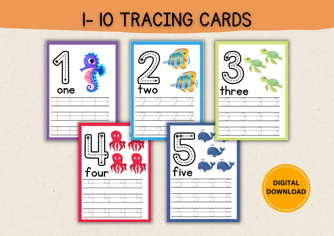 Tracing Flashcards, 1-10 Tracing Numbers, Counting Cards, Kindergarten ...
