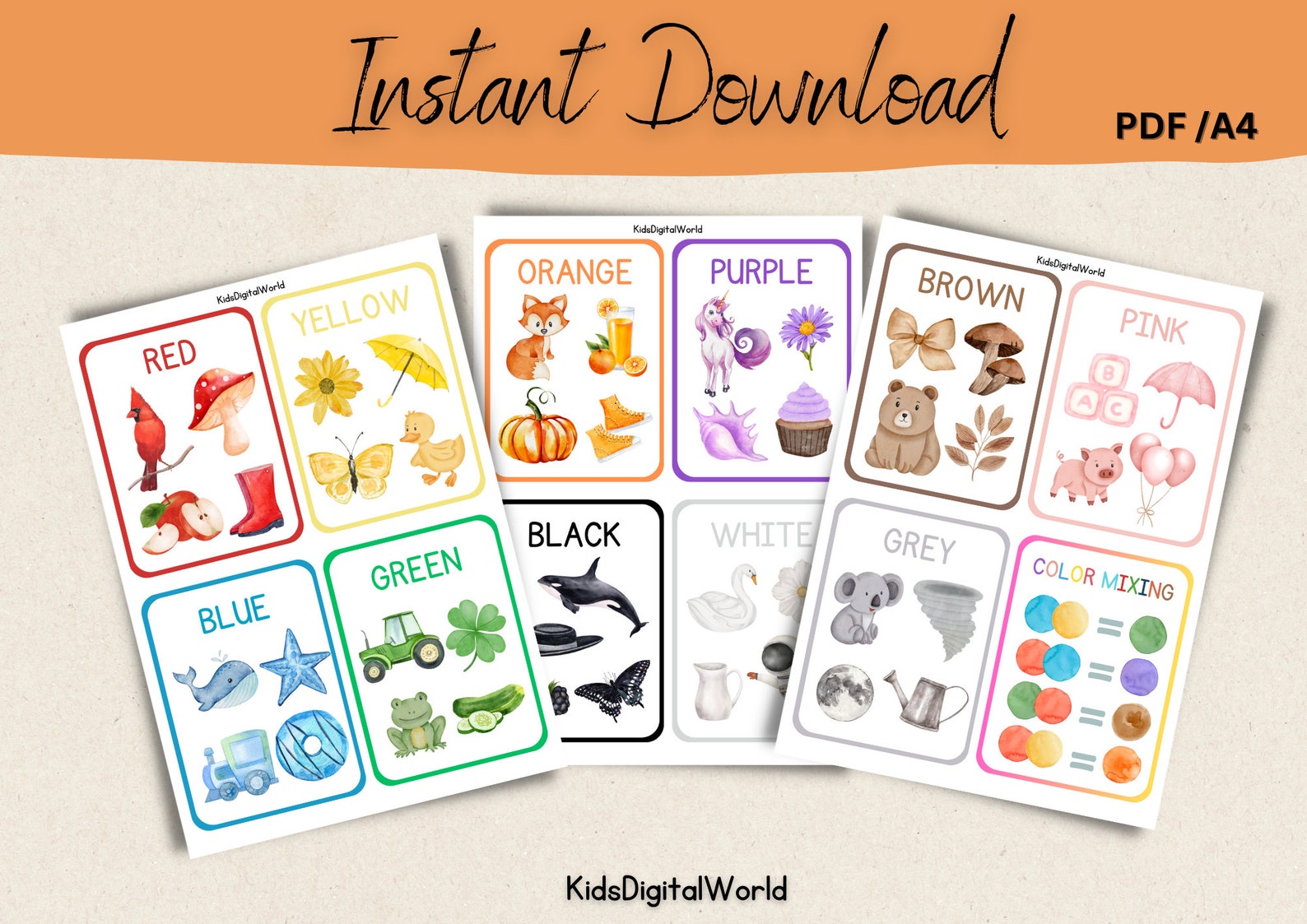 Watercolor Colors Flash Cards Colorful Flashcards - Etsy