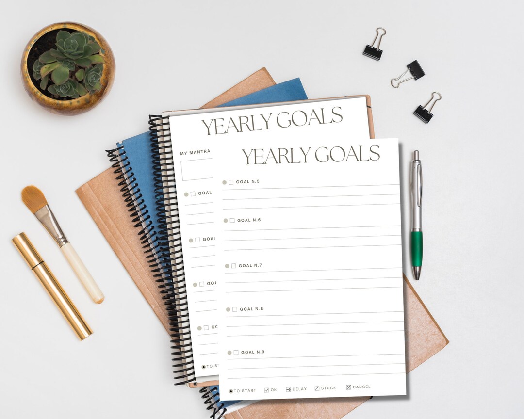 Planificador de metas anuales imprimible, Planificador de productividad ...