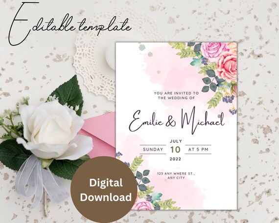 Wedding Invitation Card Personalized Wedding Card Digital Download digital wedding invitation card in floral theme