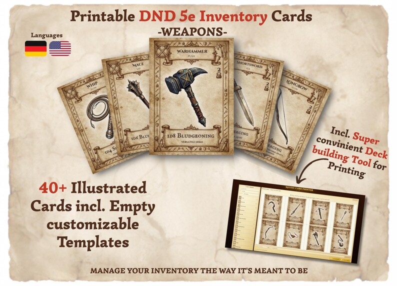 Dnd 5e Inventory Cards - Weapons | Printable Deck Building Tool ...