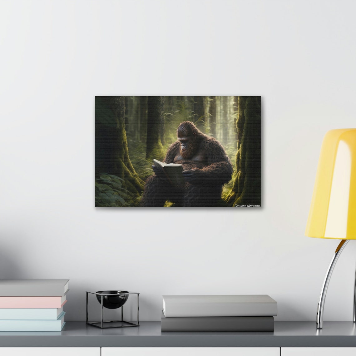 Bigfoot Reading a Book, Bigfoot Canvas Wall Art, Canvas Photo Print ...