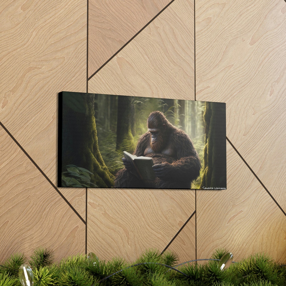 Bigfoot Reading a Book, Bigfoot Canvas Wall Art, Canvas Photo Print ...