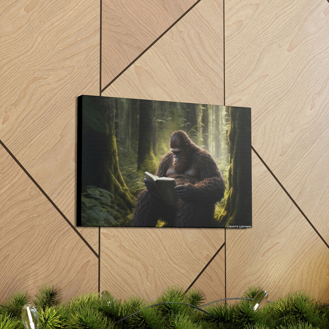 Bigfoot Reading a Book, Bigfoot Canvas Wall Art, Canvas Photo Print ...