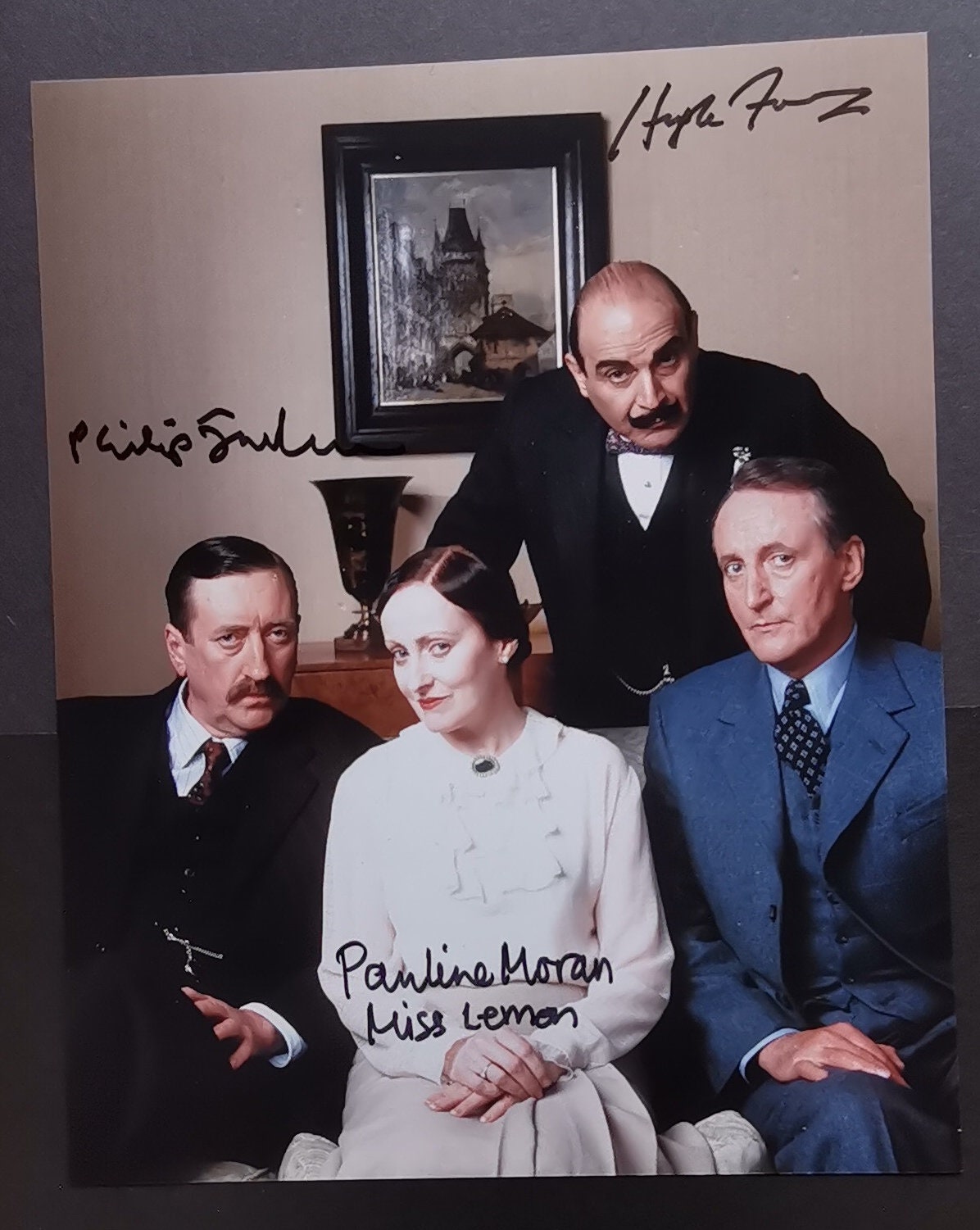 Poirot, Hugh Fraser, Philip Jackson and Pauline Moran, Triple Signed ...
