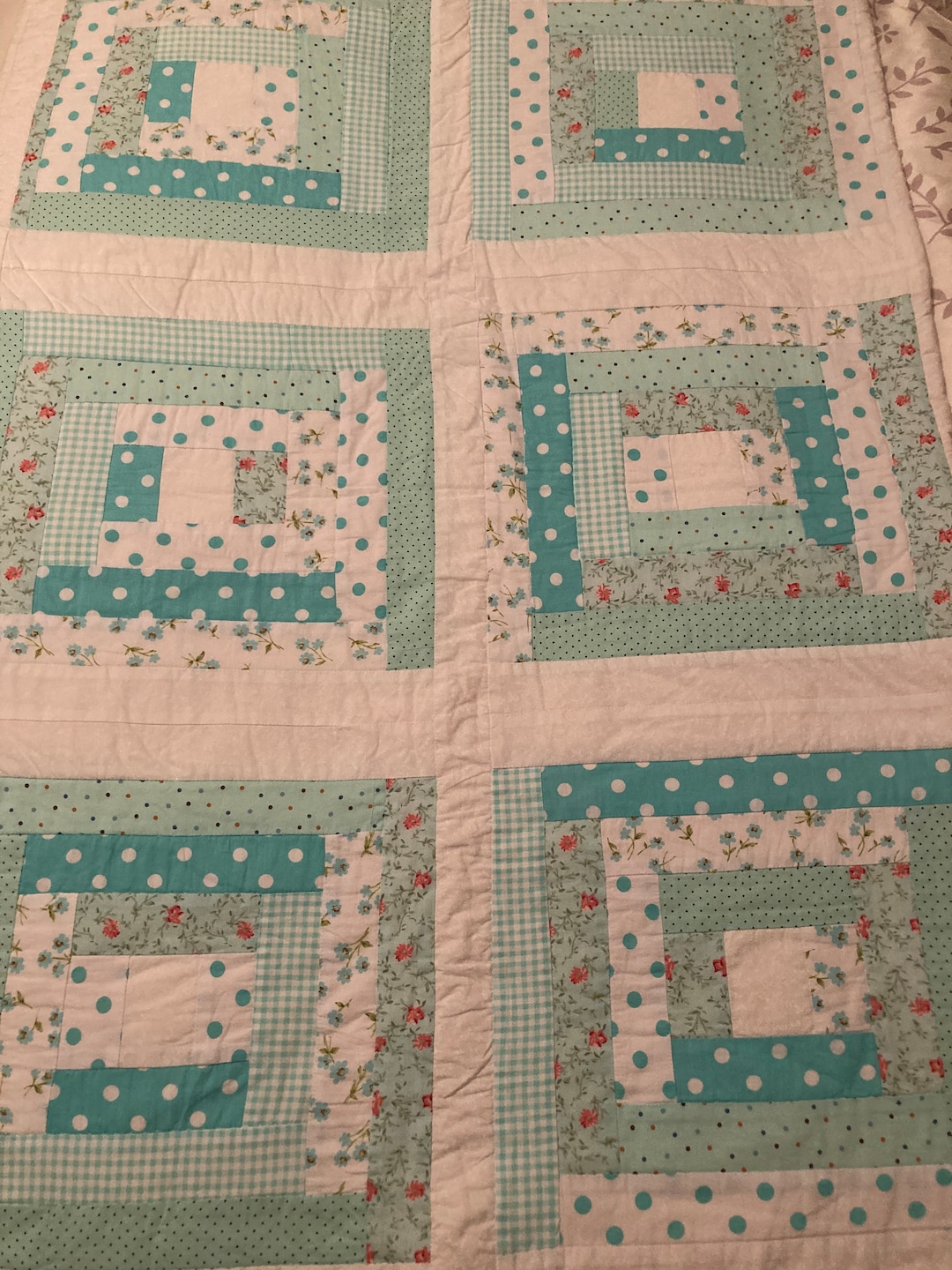 Handmade Mint Green Log Cabin Quilt - Etsy