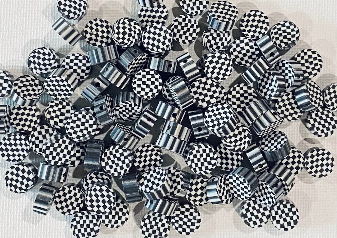 Checkered Black & White Round Clay Beads - Etsy