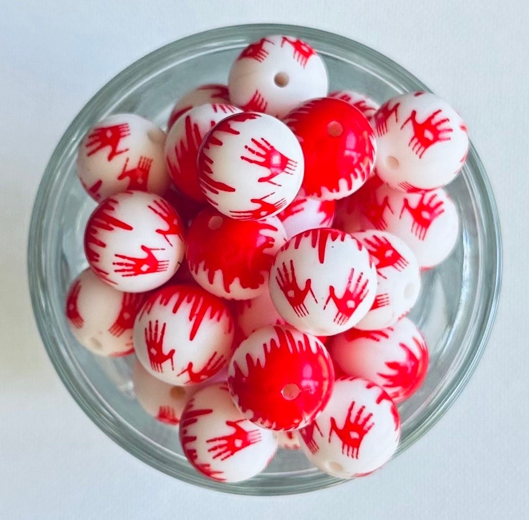 15mm Silicone Beads•bloody Hand Print Round Silicone Beads•red Blood ...