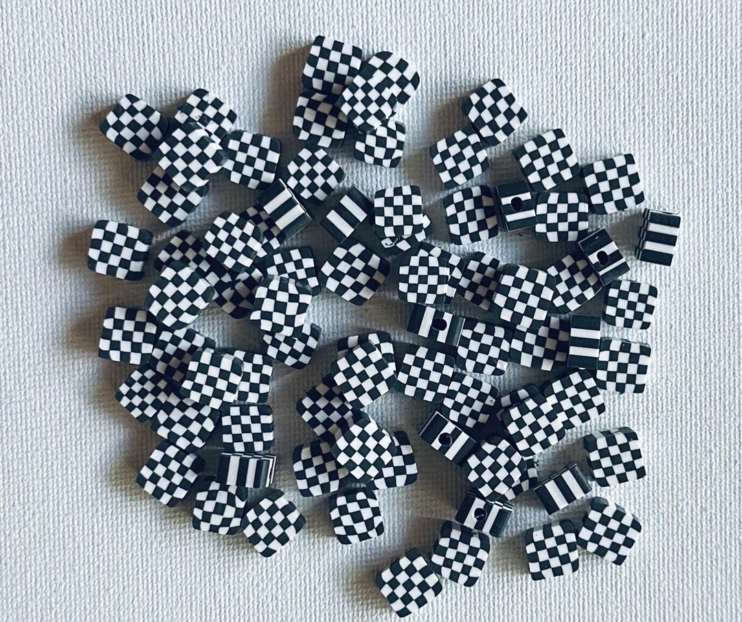 15pc-50pccheckered Flag Beadsblack & White Square Checkered Beadssquare ...