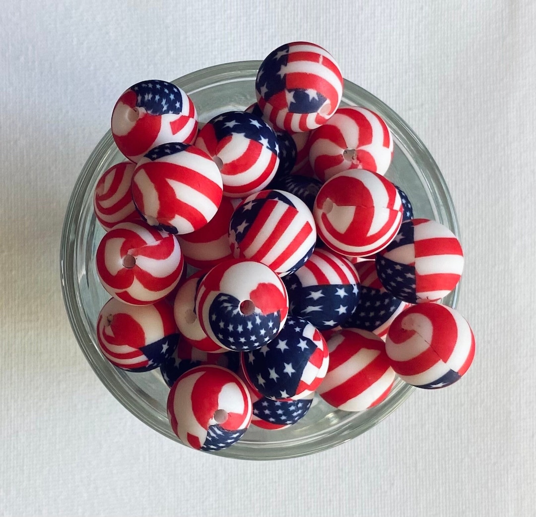 15mm Silicone Beadsamerican Flag Round Silicone Beadsusa Flag Silicone ...
