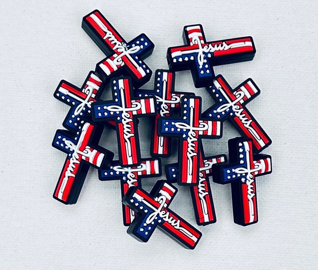 Cross Focal Bead•american Flag Jesus Cross Silicone Bead•religious ...